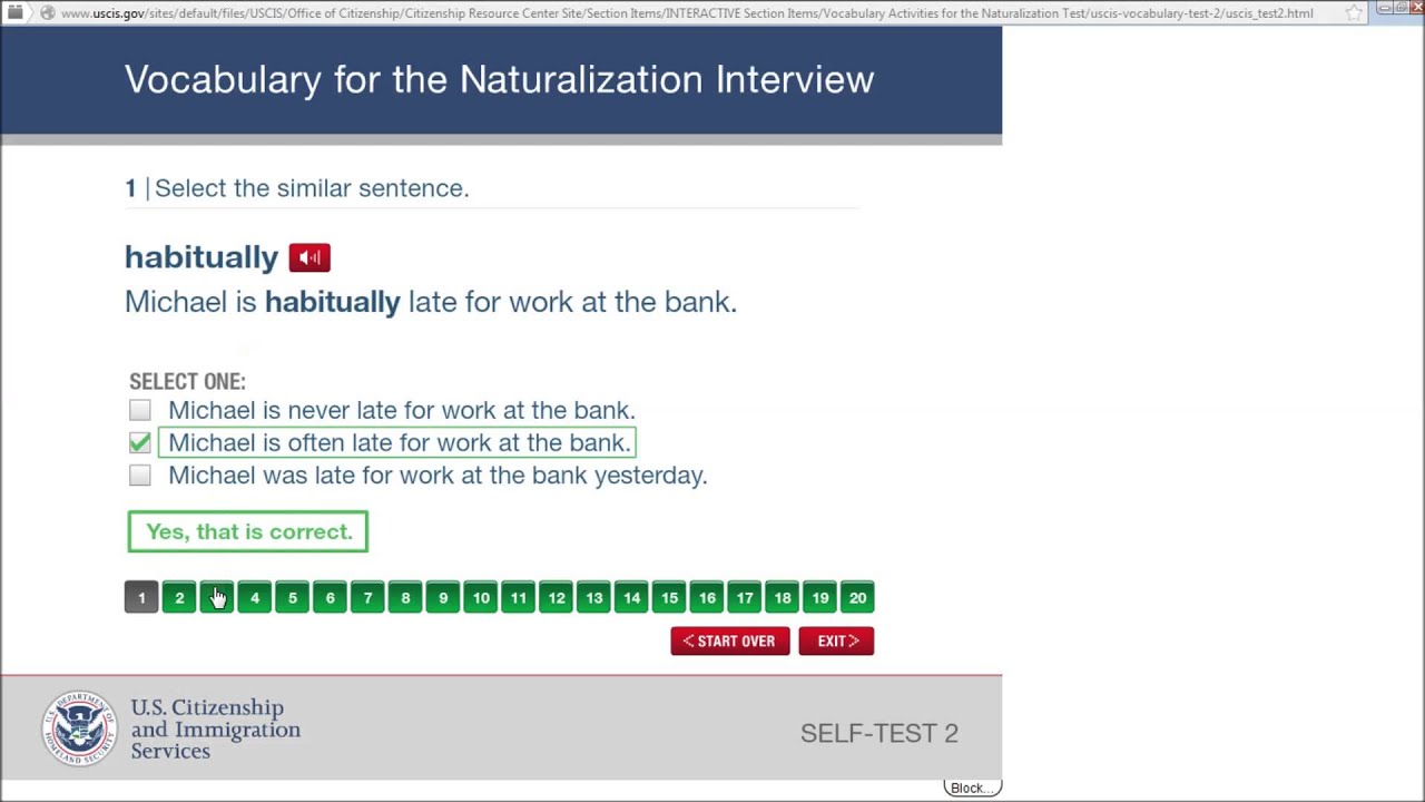 USCIS Vocabulary for the Naturalization Interview Self Test 2 - YouTube