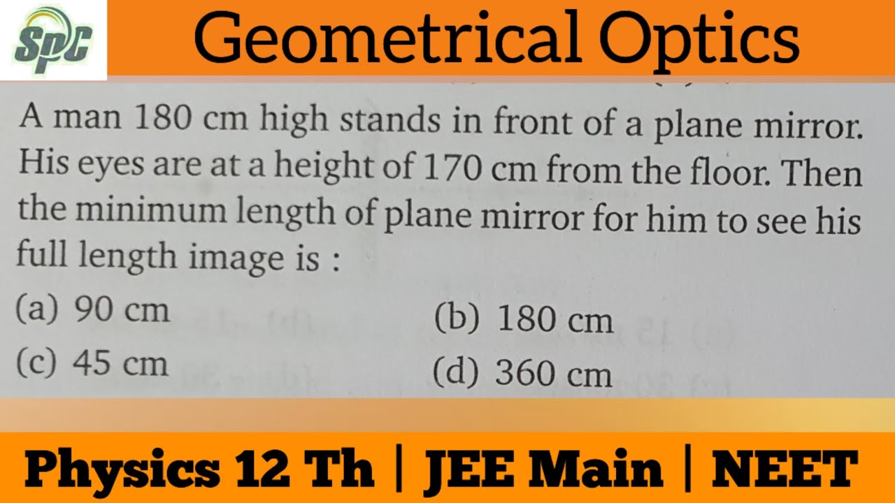 A man 180 cm high stands in front of a plane mirror. His eyes are at a ...