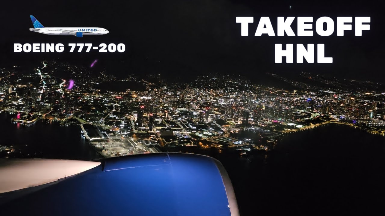 Night Takeoff from Honolulu, HI - United Airlines Flight 534 - HNL to ...