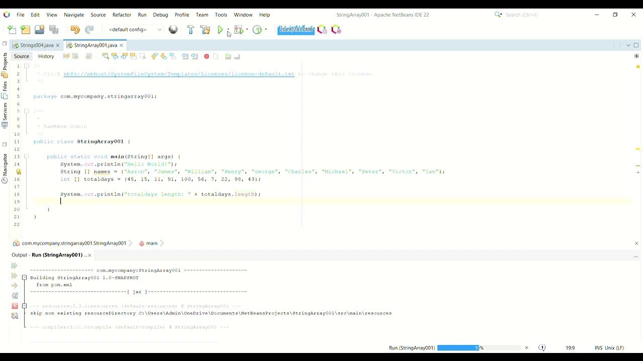 COMPUTER PROGRAMMING StringArray001 Apache NetBeans IDE 22 AMD A4-6300 APU PC 09.03.25 - YouTube