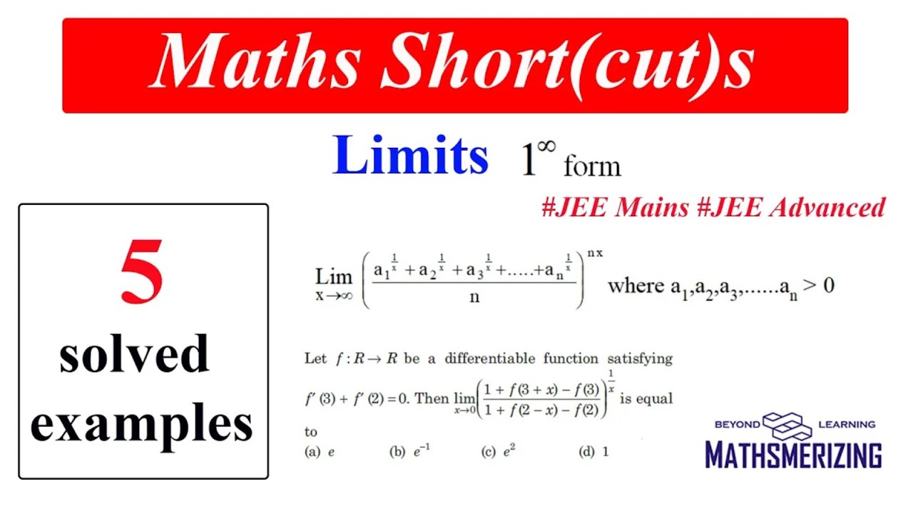Math Short(cut)s | Limits | Easy way f(x)^g(x) | 5 solved examples #Jee ...