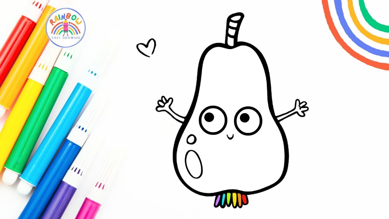 Pear Drawing for Beginners | Draw a Cute Pear Step by Step 🌈🍐 - YouTube