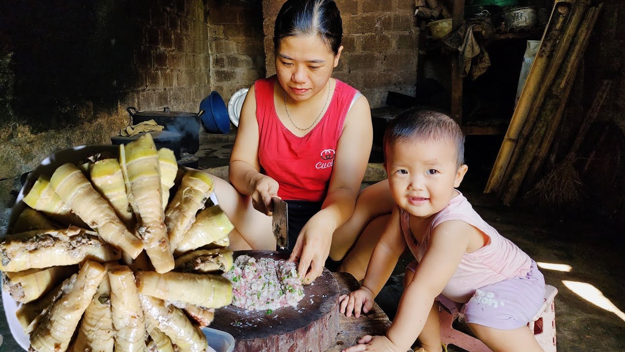 Vietnamese rural girl went to the forest to pick bamboo shoots to make ...