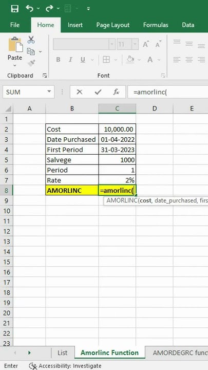 Calculating Depreciation With The Amorlinc Function - YouTube