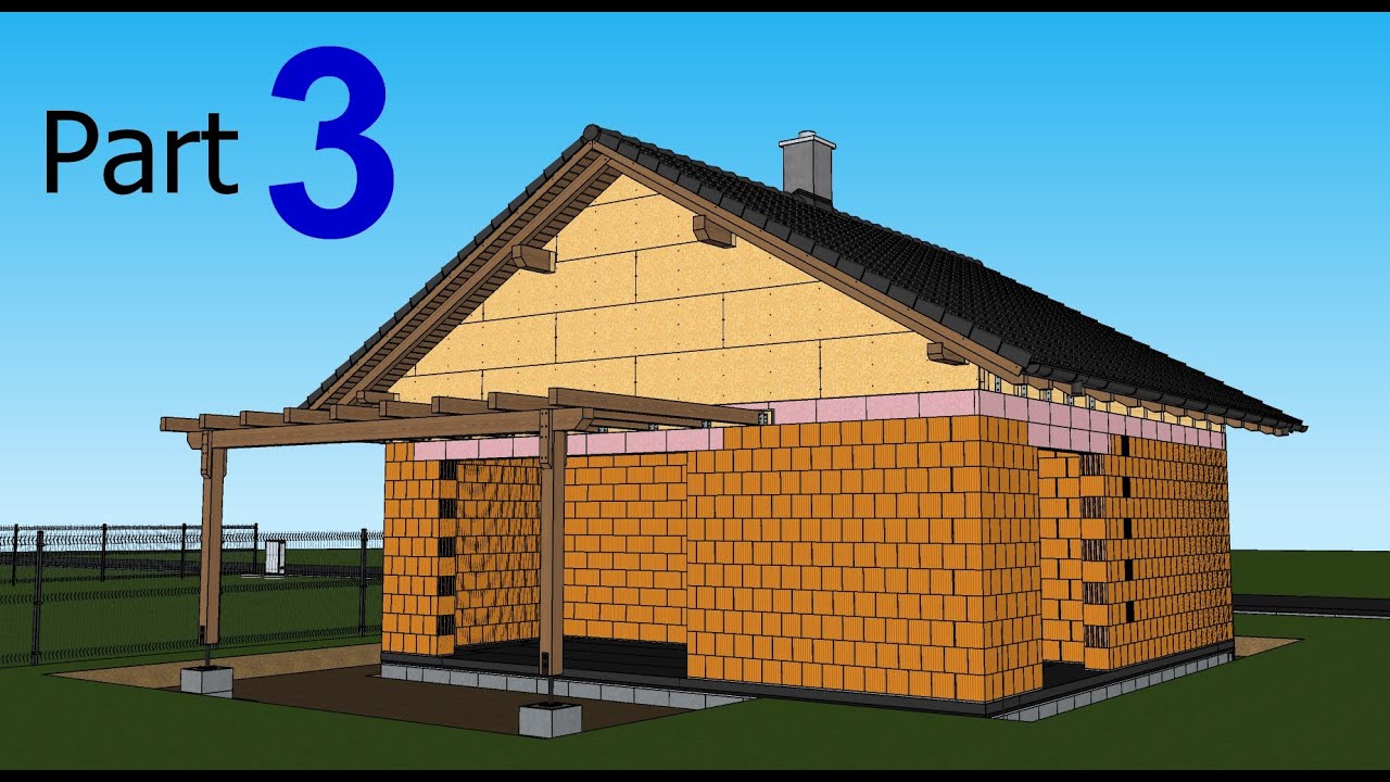 How to build a small brick family house with exposed wooden rafters and ...