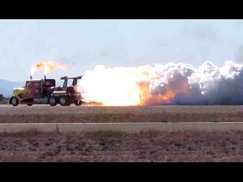 Race: 36 thousand horse power Jet powered truck vs. airplane - YouTube