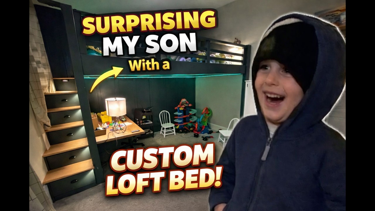 EPIC Room Makeover! Building a Custom Loft Bed Surprise for my SON ...