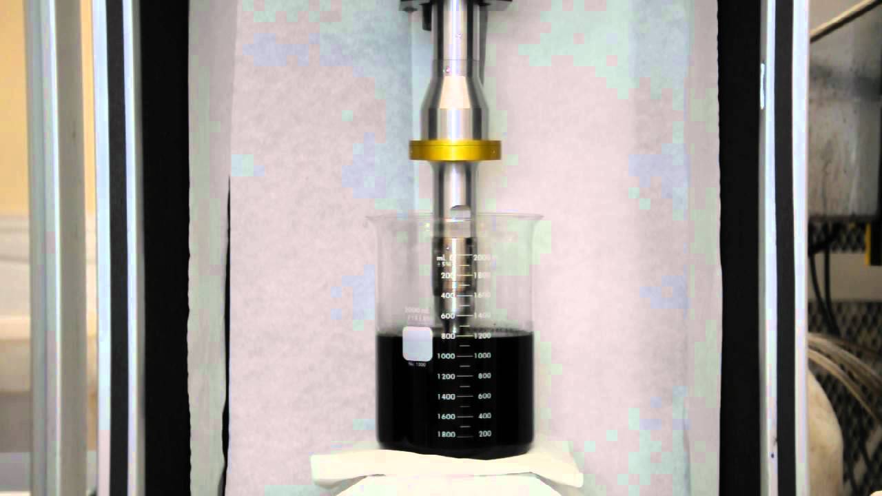 Ultrasonication of 1200 mL Carbon Nanotube Suspension at 1g/L - YouTube