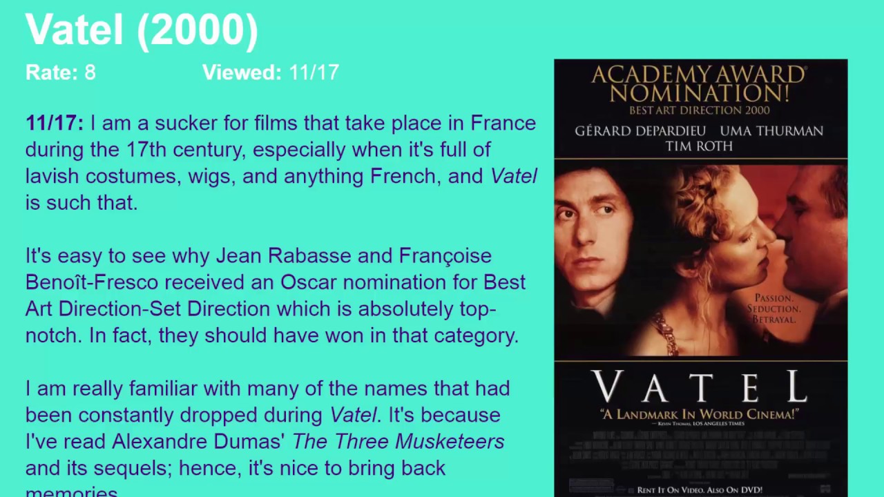 Movie Review: Vatel (2000) [HD] - YouTube