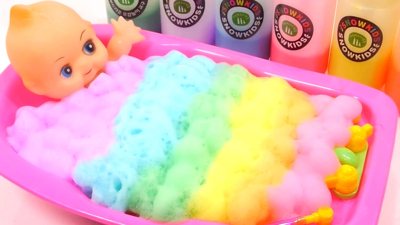 Learn Colours with Baby Doll Bath Time Bubble Candy Play Doh Toy ...