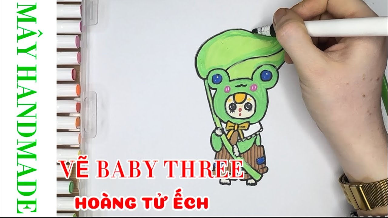 Vẽ baby three côn trùng hoàng tử ếch cầm lá | vẽ và tô màu baby three ...