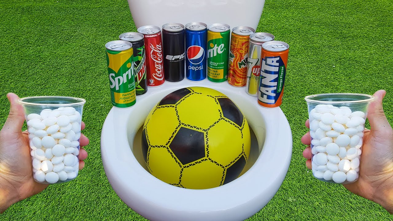 Football VS Coke, Dew, Fanta, Sprite and Mentos in the toilet ...