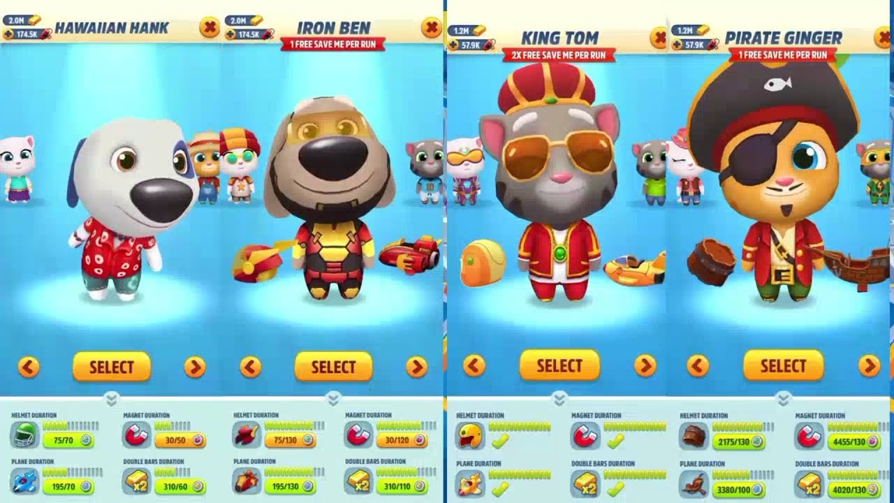 Talking Tom Gold Run King Tom vs Hawaiian Hank vs Iron Ben vs Pirate ...