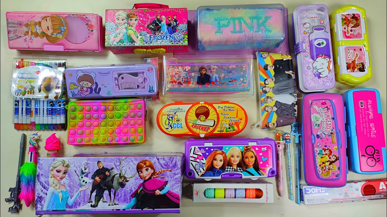unboxing collection of pencil case, unicorn pencil box, art kit, pen ...
