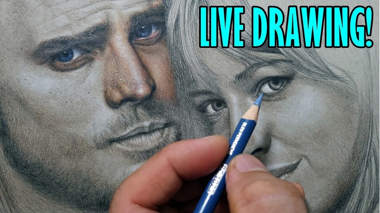 LIVE Drawing! Colored Pencil (PRISMACOLOR) Realistic Skin Tone on Grey ...