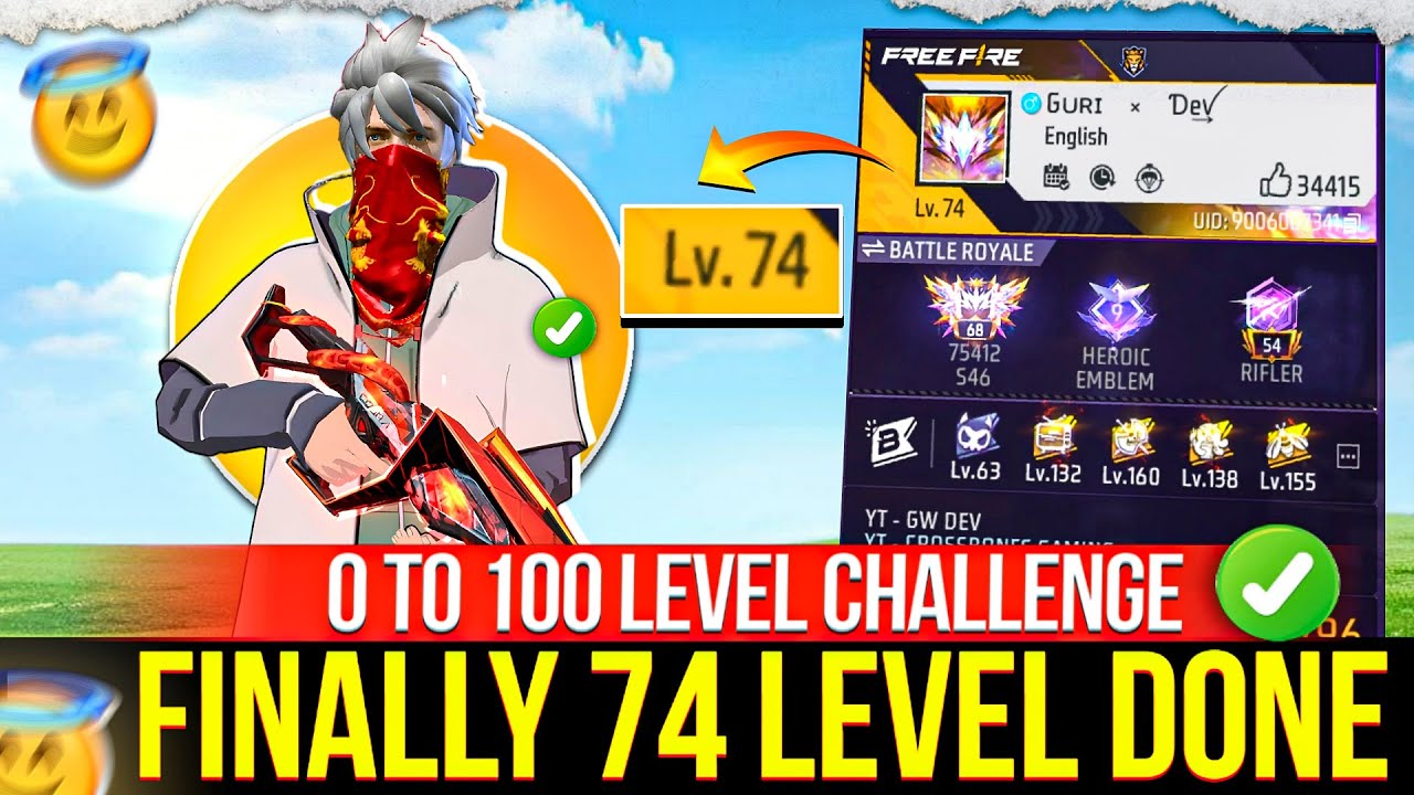 Finally 74 Level Done // 0 To 100 Level Challenge 🥵 In Garana Free Fire ...