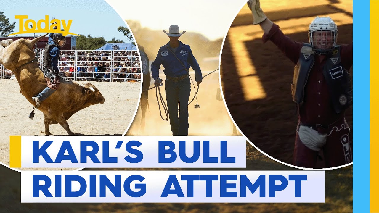 Karl attempts bull-riding at Mount Isa Rodeo ring | Today Show ...