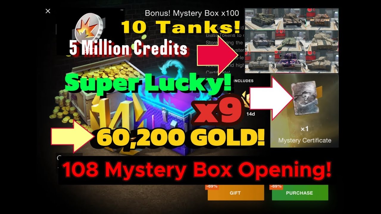 wot Blitz Crate Opening 108 Container Opening Mystery Boxes 60,200 GOLD ...