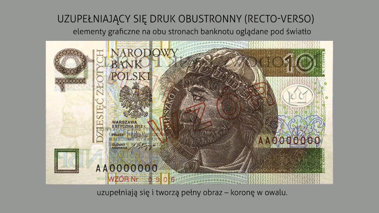 Zabezpieczenia polskich banknotów - 10 pln - YouTube