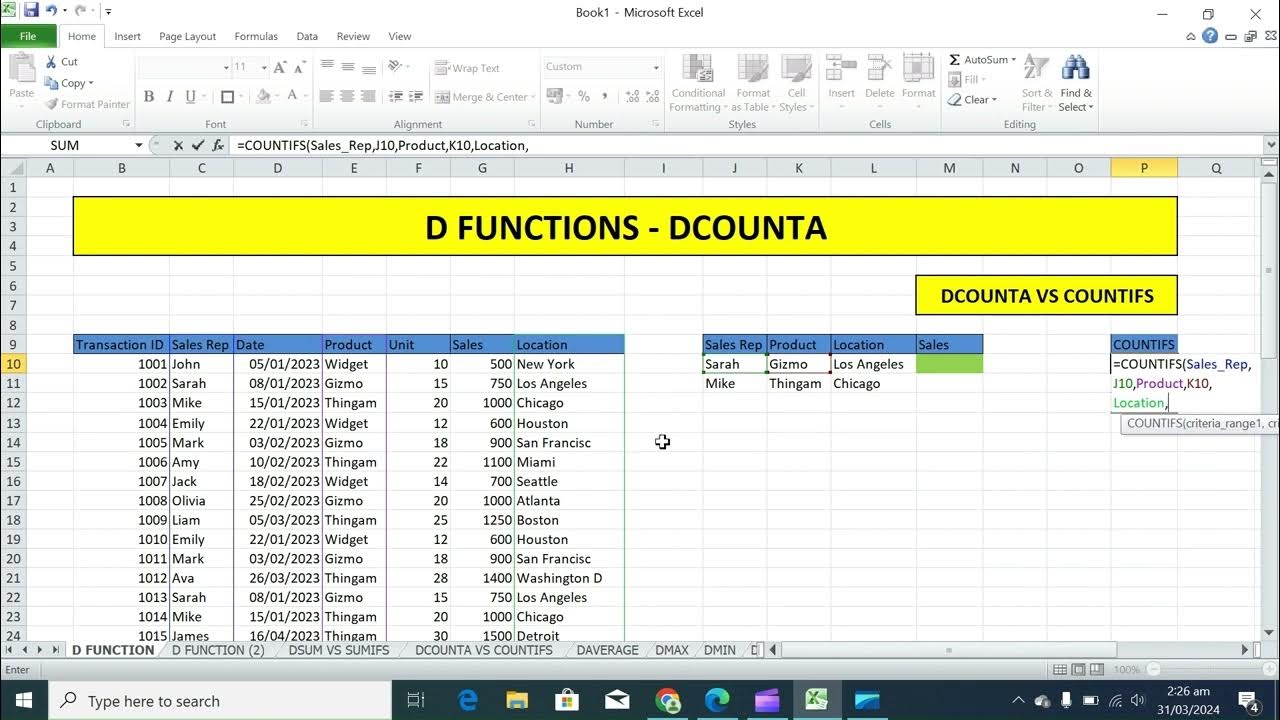 D FUNCTIONS - DCOUNTA IN EXCEL | DCOUNTA Function | Count Text & Numeric Values in Database ...