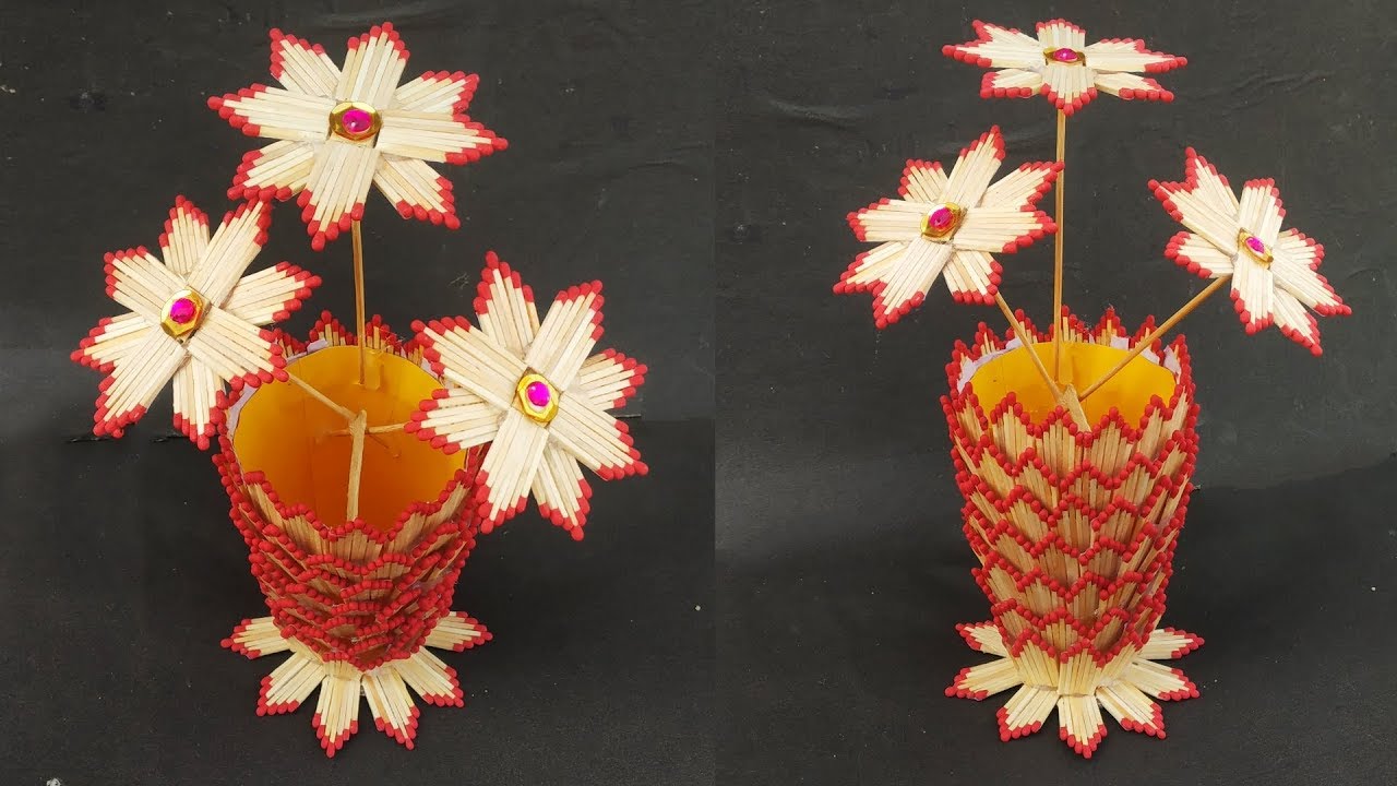 How to make flower vase with matchstick। flower vase DIY। matchstick ...