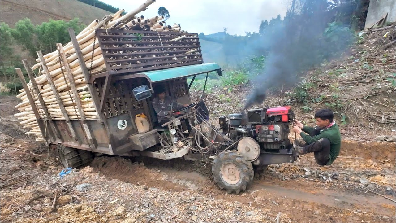 Small Homemade Truck Battles a Deadly Hill with a Full Load of Timber ...