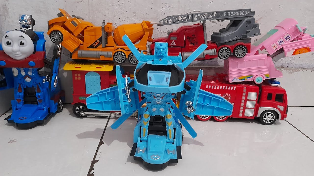 mainan mobil robot, kereta api robot, damkar robot - YouTube