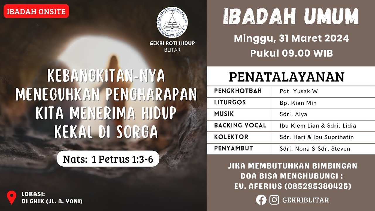 IBADAH UMUM 31 MARET 2024 - GEKRI BLITAR - YouTube