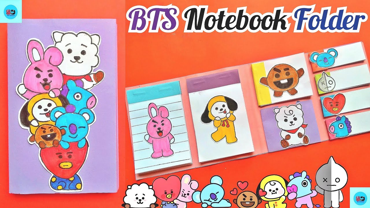 DIY BTS Notebook Folder Organizer / DIY BT21 Notebook Folder - YouTube