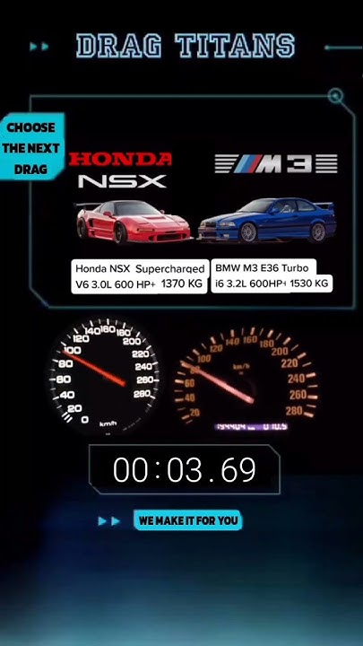 Honda NSX Supercharged v6 600 hp vs BMW M3 E36 turbo i6 600 hp - YouTube