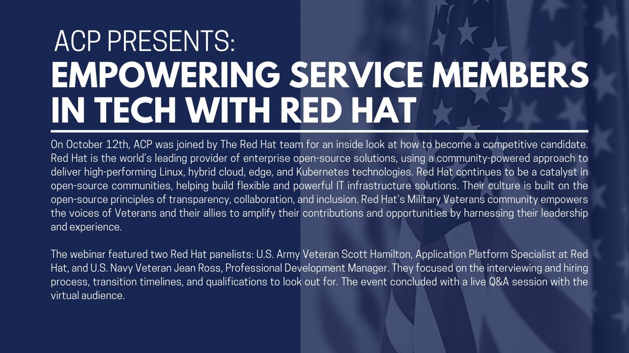 ACP Presents: Empowering Service Members in Tech with Red Hat - YouTube