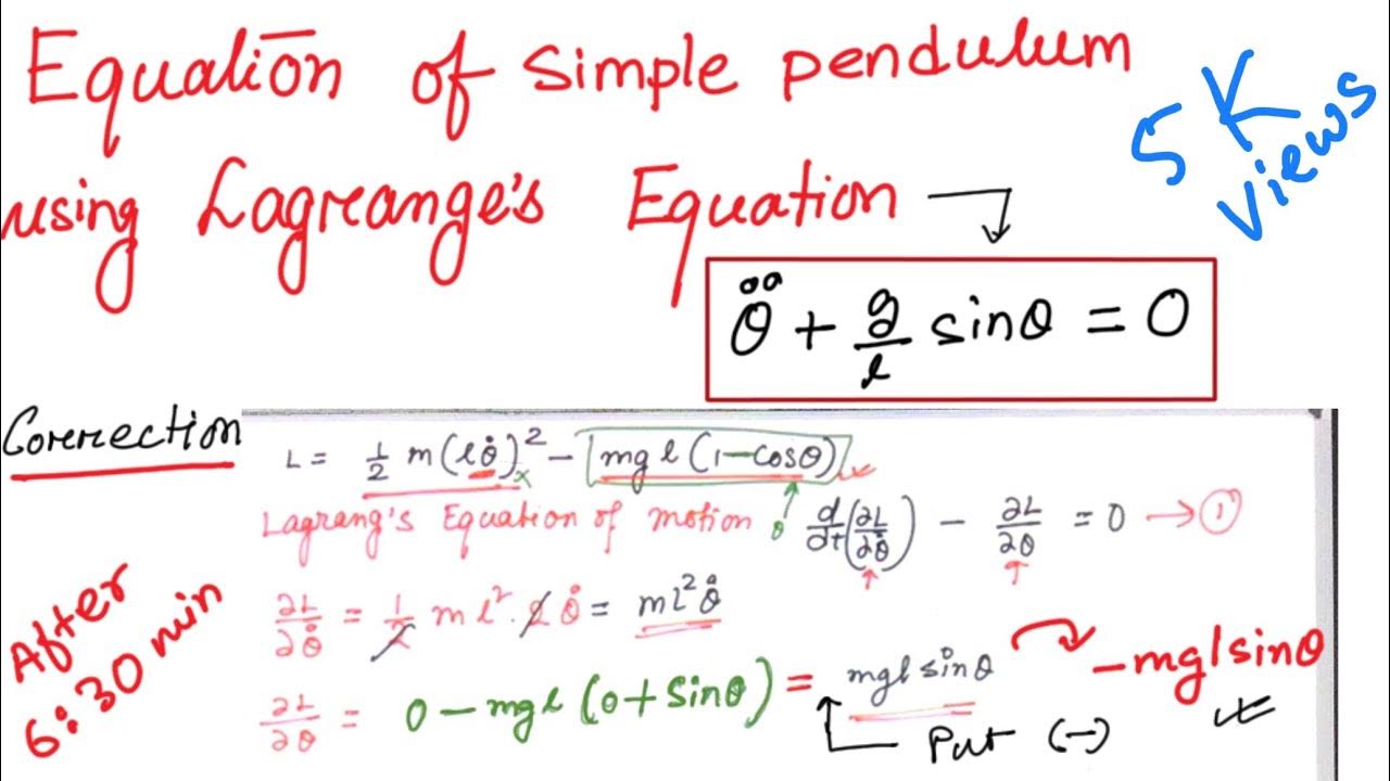 Equation of motion for Simple pendulum using Lagrange’s Equation - YouTube