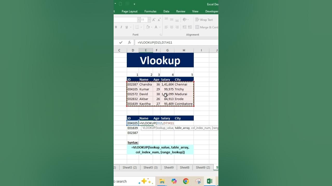 How to use Vlookup Function in Tamil | Excel Tamil - YouTube
