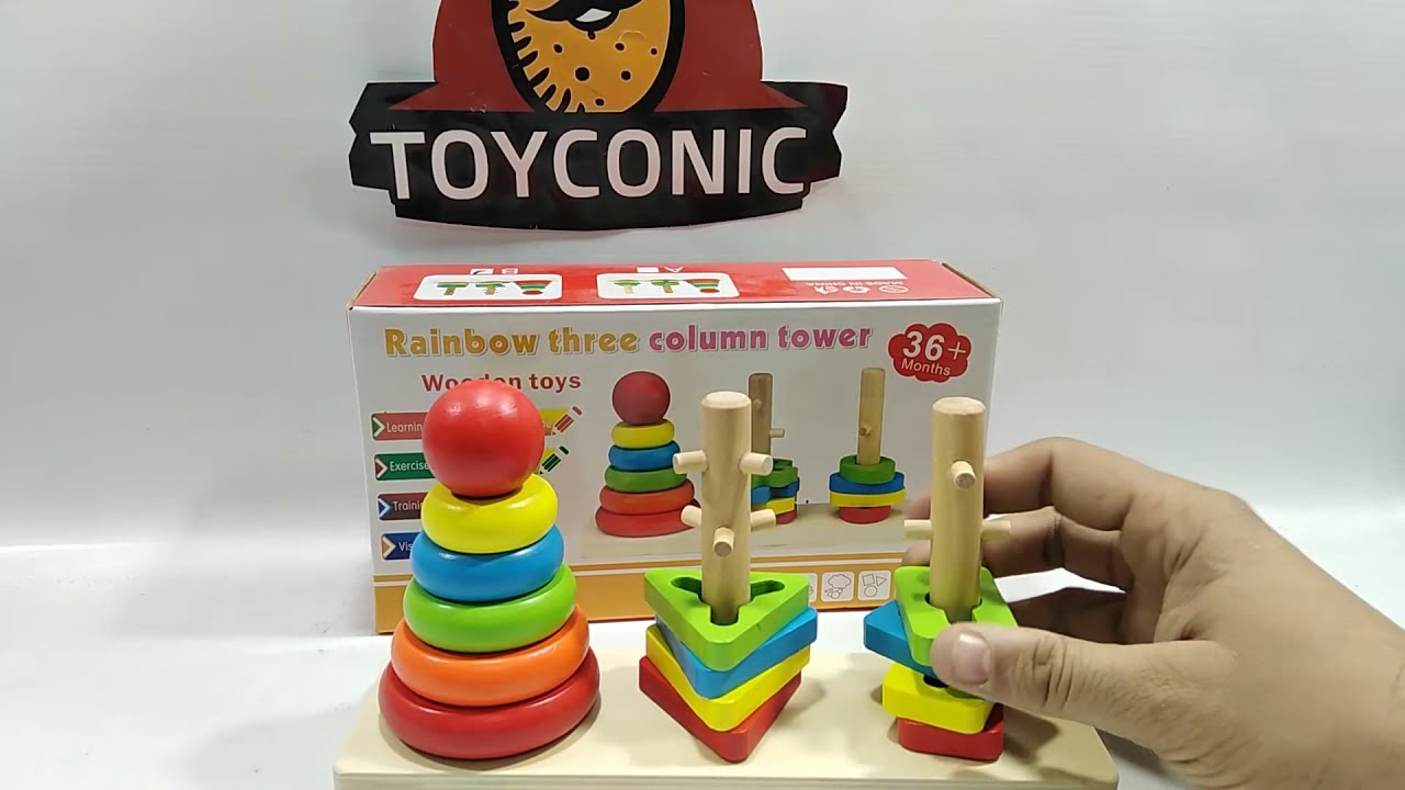 Rainbow Three Column Tower | Wooden Stacker | Early Learning Toys ...