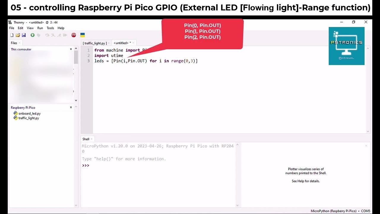 05 Flowing light [Range function] (Raspberry Pi Pico & Micro python) برمجة LED راسبري باي بيكو ...