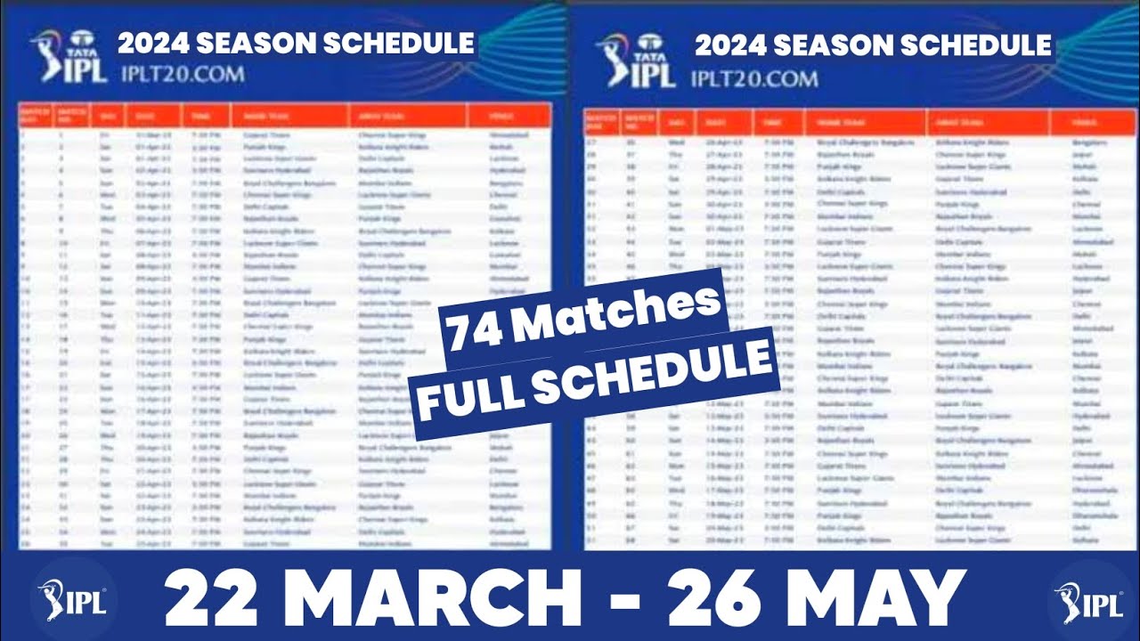IPL 2024 Schedule | IPL 2024 Schedule Update | IPL 2024 Full Schedule ...