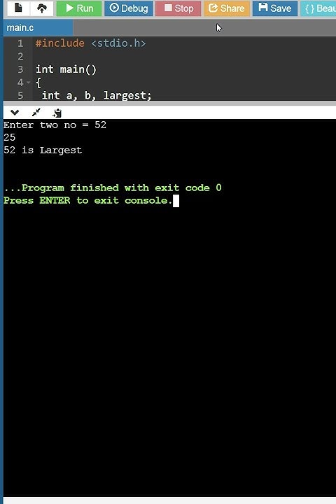 C Program To Find Largest Of Two Numbers Using Conditional Operator Short Youtube