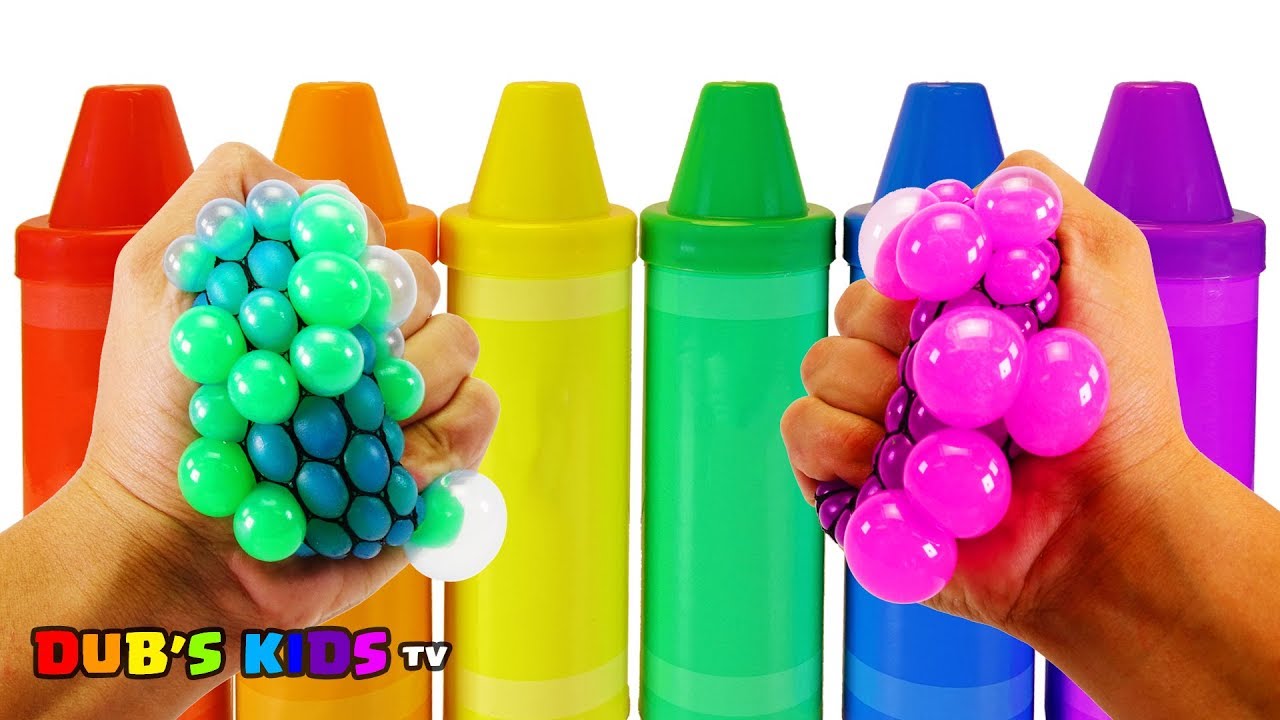 Learn Color with Rainbow Color Crayons and Mesh Squishy Stress Balls ...
