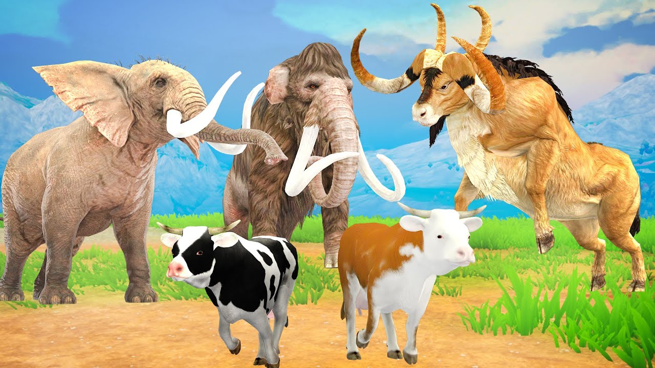 Woolly Mammoth Vs Giant Bull Fight Elephant Cartoon Cow Cartoon Saved ...