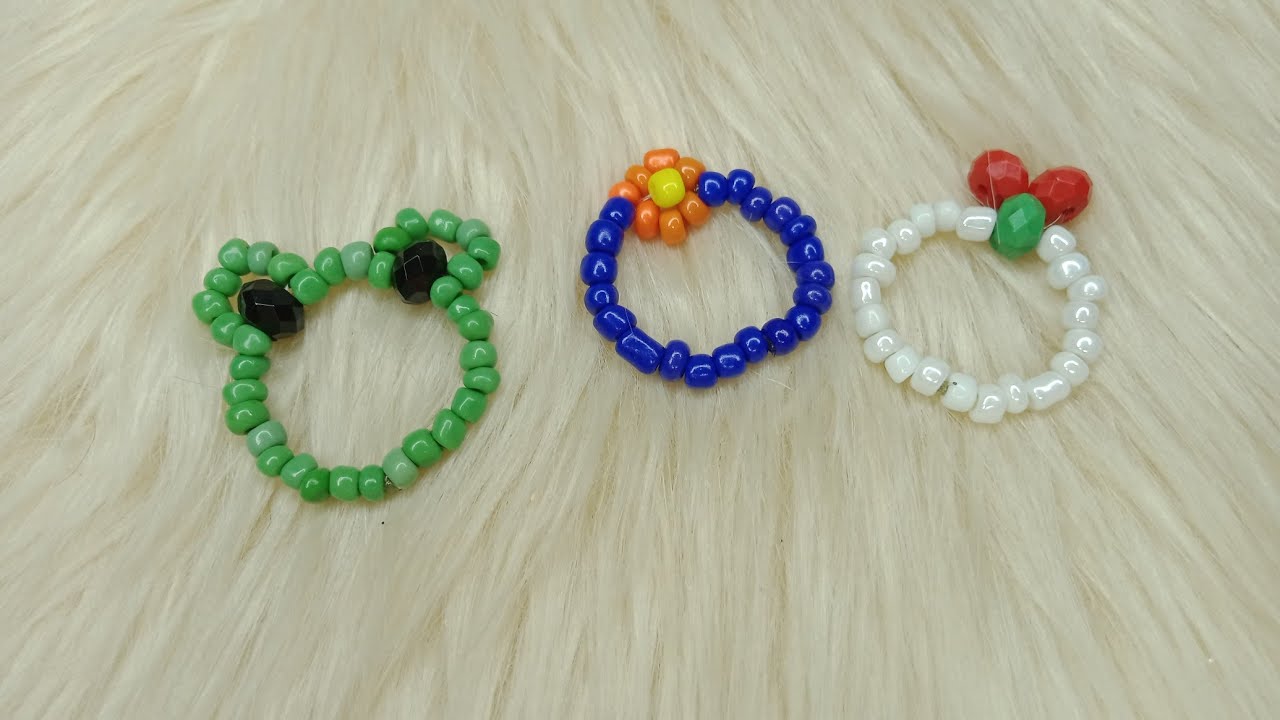 3 افكار لعمل خاتم من خرز التفسيره شكل🍒🌸🐸 وطريقة التغليف لعمل مشروع صغير مناسب لجميع الاعمار