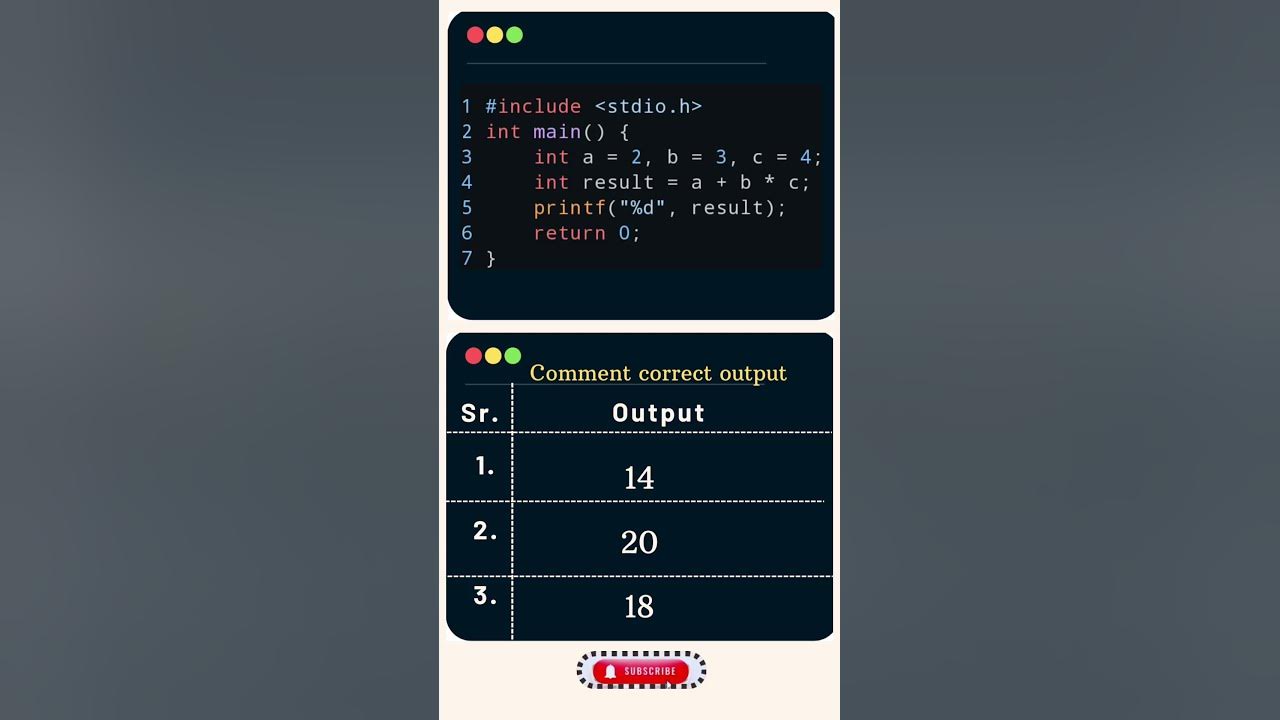 "Short Video C Programming Quiz Operator Precedence" #python #programming #learn#code #coding ...