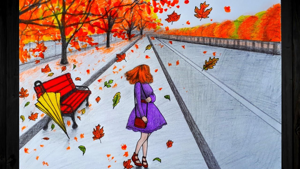 AUTUMN Season Drawing. Easy, Step by step - YouTube