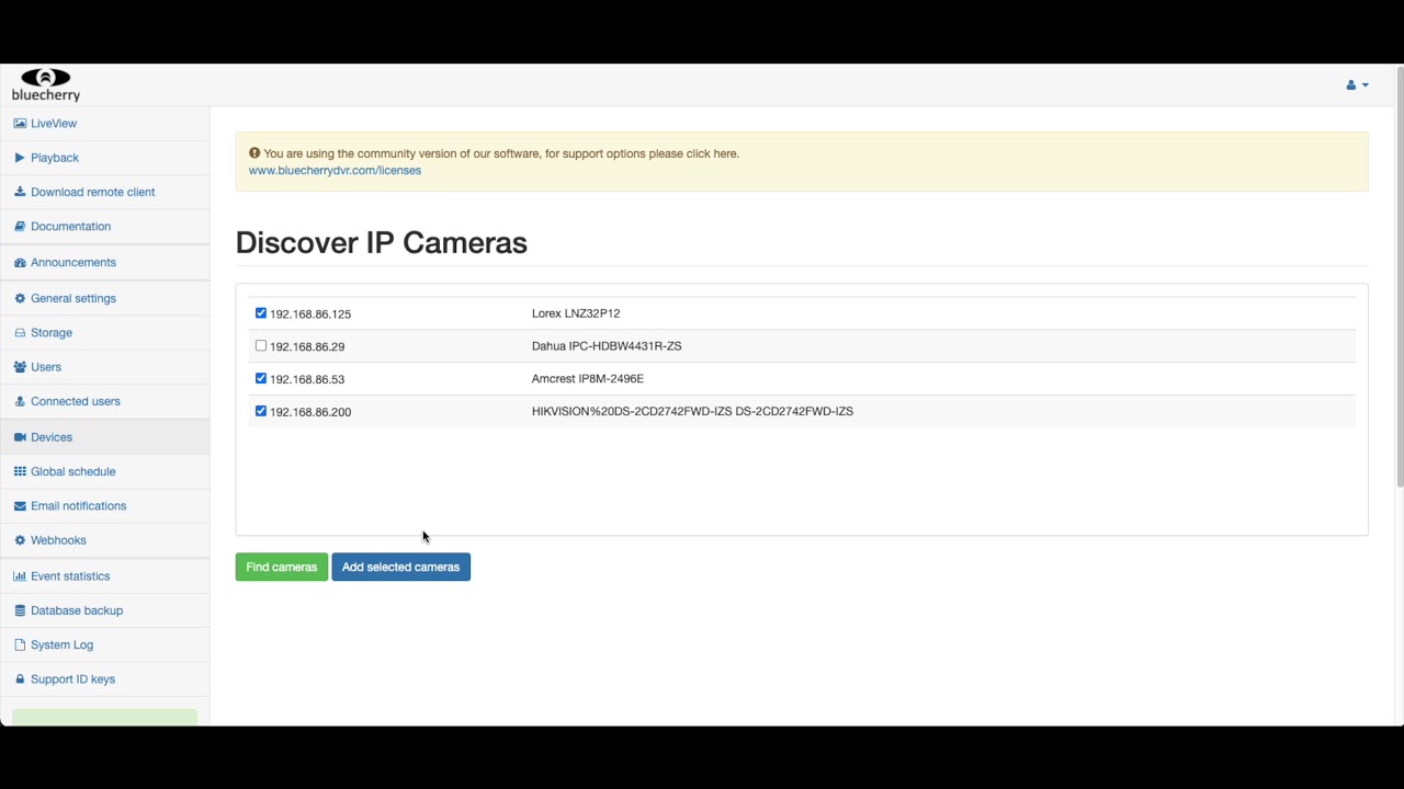 Bluecherry short - Adding IP cameras (via network discovery) - YouTube