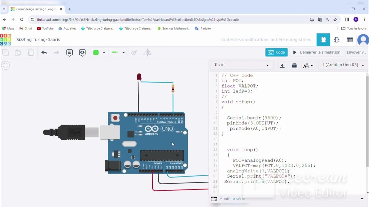 ARDUINO-commander une LED avec POTENTIOMETRE - YouTube