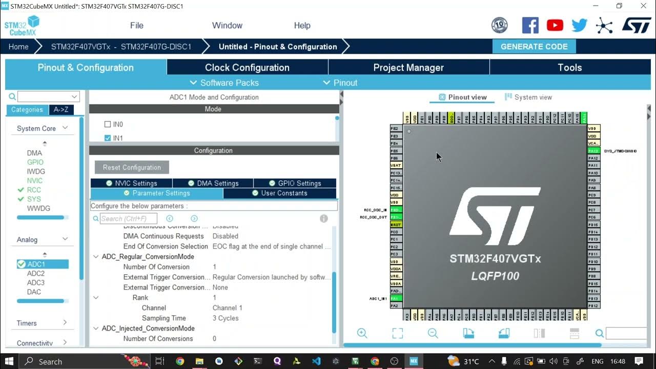 ADC Configuration & Demonstration on STM32F407VG - YouTube