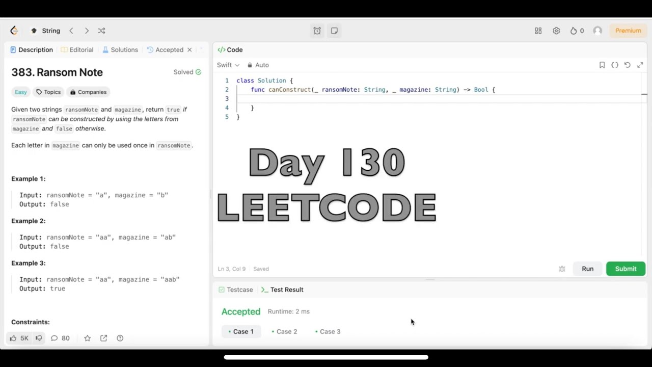 Day 130: LeetCode Problem 383. Ransom Note - Swift - YouTube