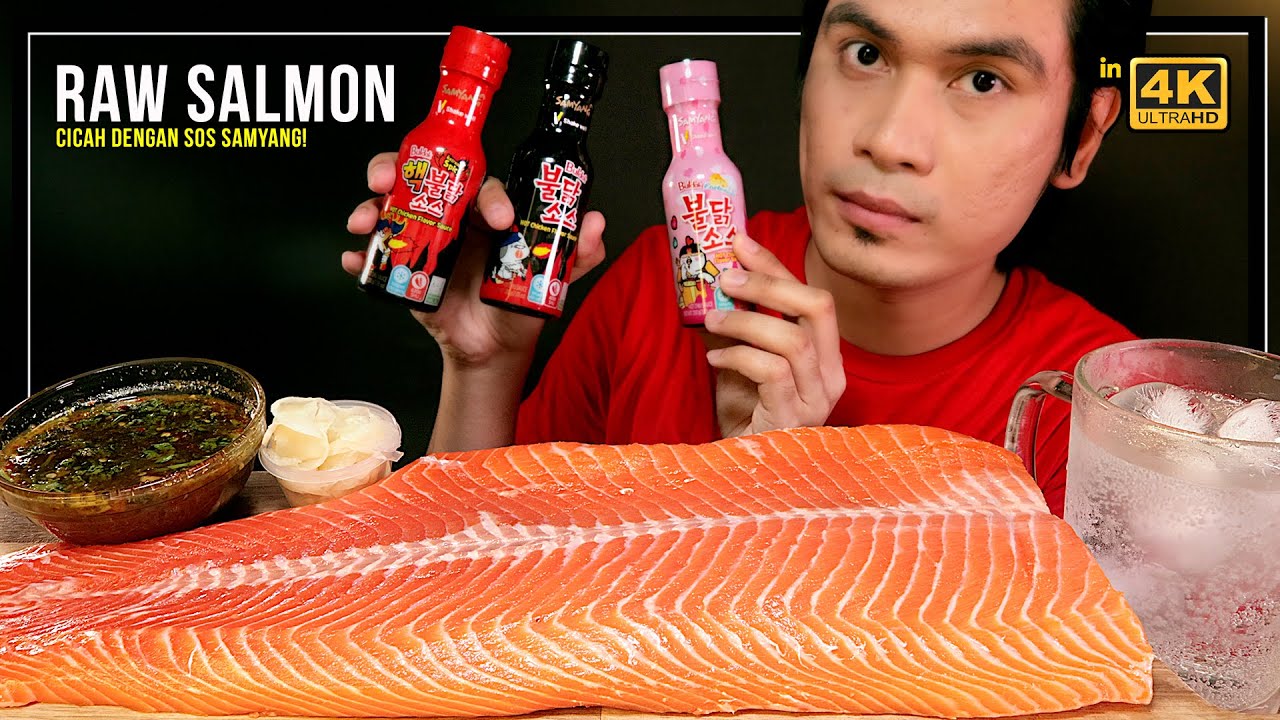 pengganti KATE YUP makan 2KG RAW WHOLE SALMON! (Mukbang Malaysia) cicah ...