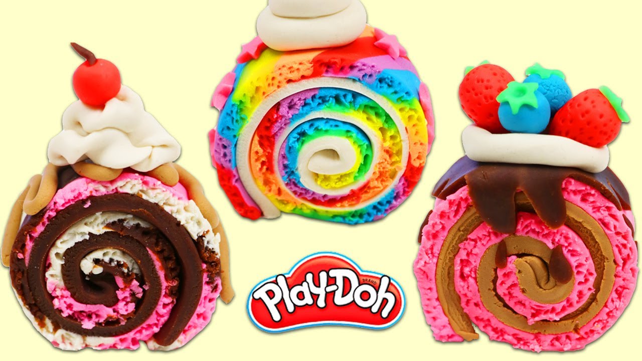 How to Make Delicious Looking Rainbow Play Doh Roll Cakes! - YouTube