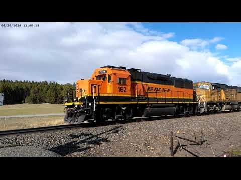 BNSF 162, GP-60 with MRL 257 pulling SPOMIS(?) west at Snowshoe Creek crossing, Montana! - YouTube