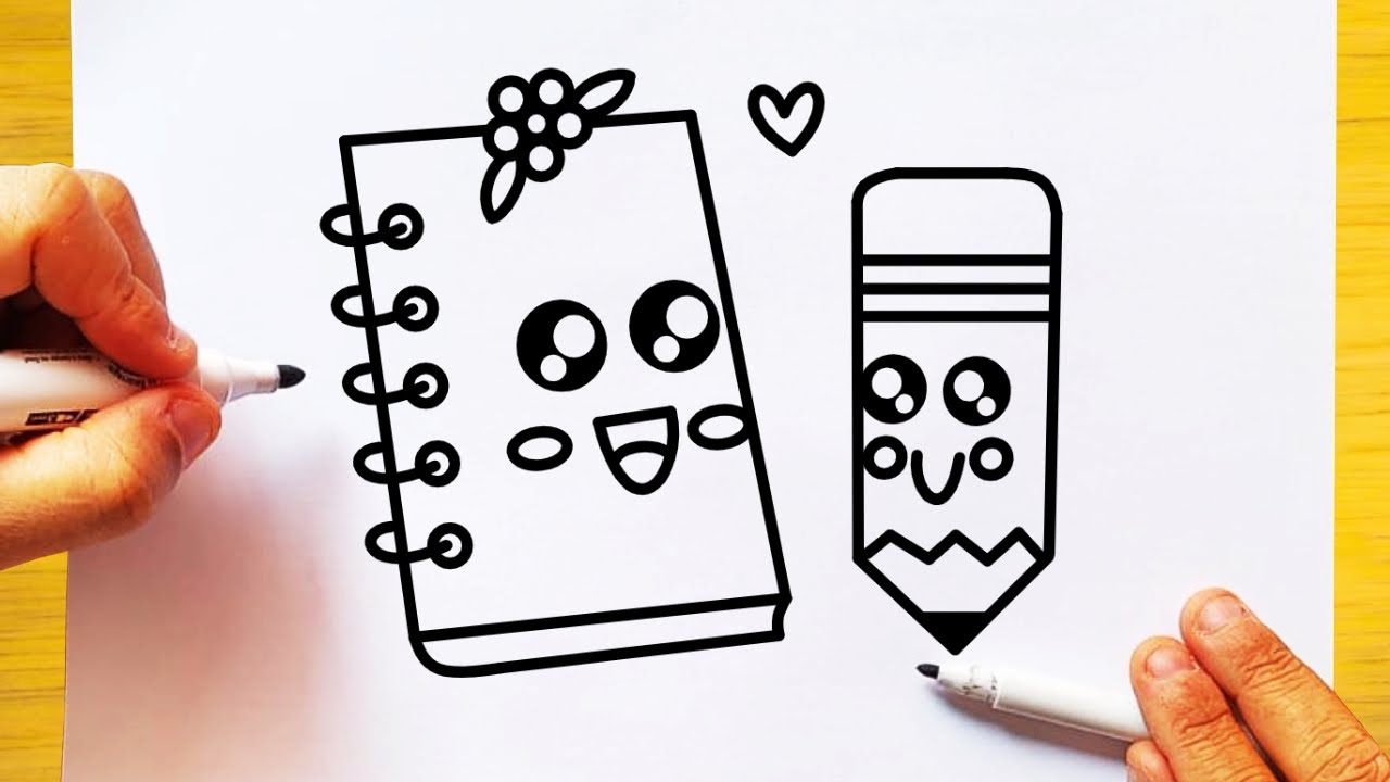 HOW TO DRAW CUTE NOTEBOOK AND PENCIL IN LOVE - YouTube